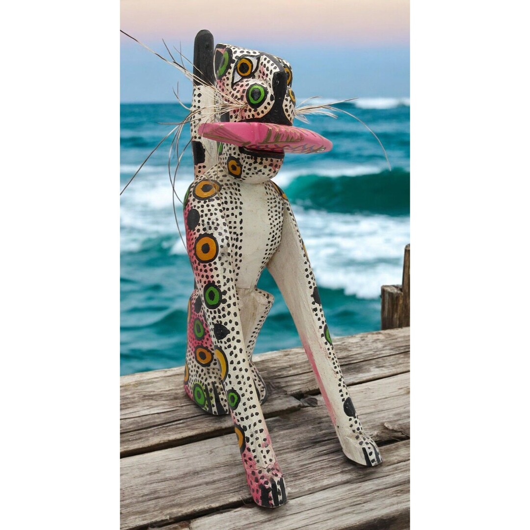 Handmade Mexican Alebrije Jaguar Cat Figurine With Vibrant Dots ...