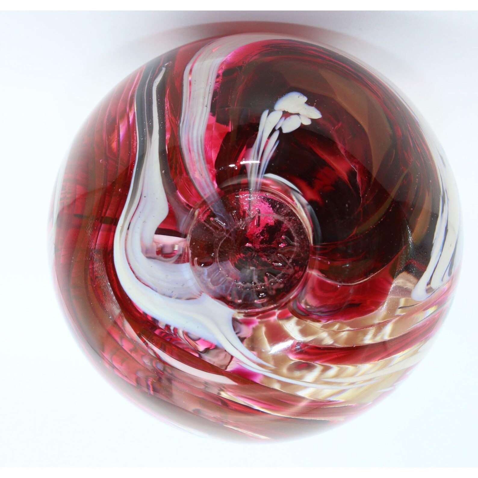 Jim Dunlavy Red & White Swirl Art Glass Paperweight Vintage-inspired ...