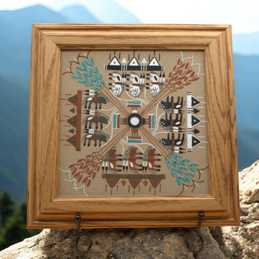 Buffalo People Navajo Sand Painting by Keele Framed 11x11" - Etsy