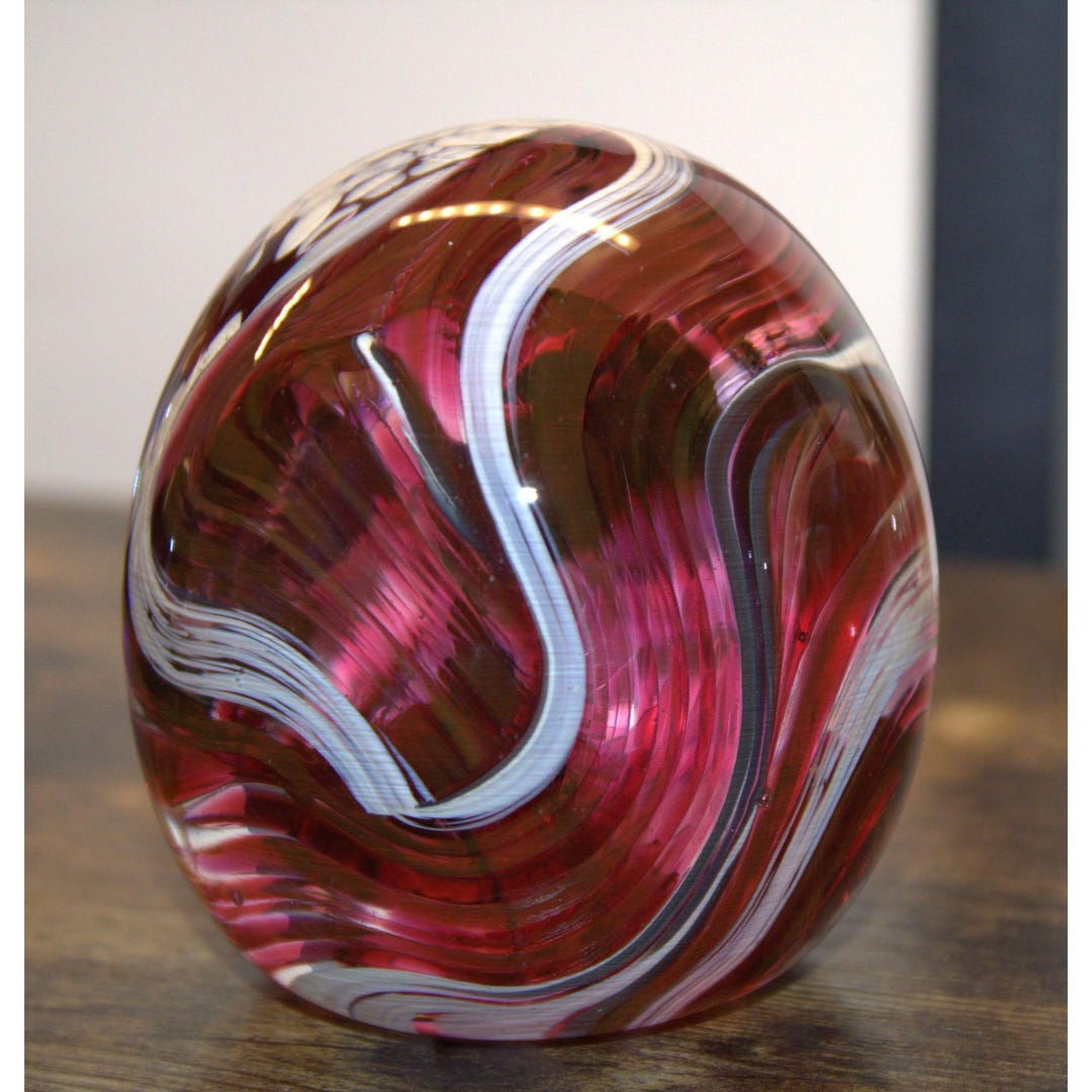 Jim Dunlavy Red & White Swirl Art Glass Paperweight Vintage-inspired ...