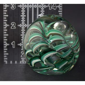 Vintage Karg Art Glass Paperweight With Green & White Ribbon Swirl ...