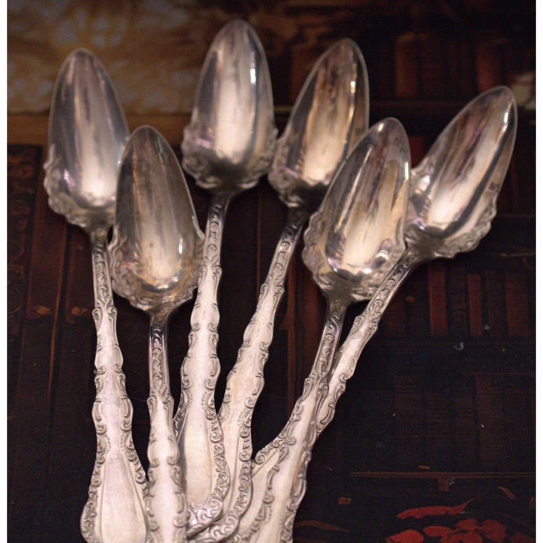 Antique Silverplate Desert Spoons Set: 1901 Rogers Ornate Floral ...