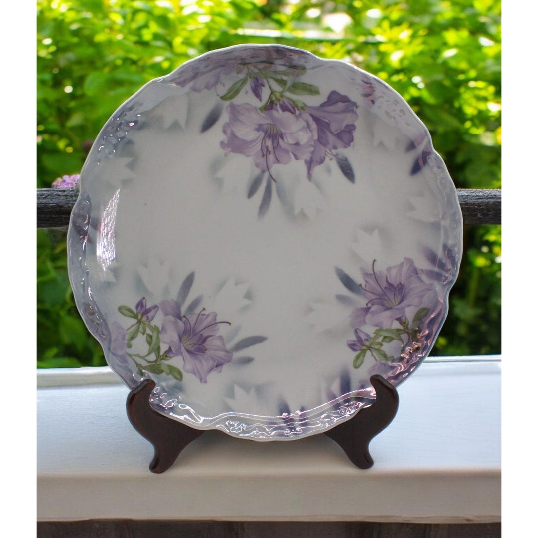 Antique Floral Lusterware Plate: Hand-painted Lavender Flowers ...