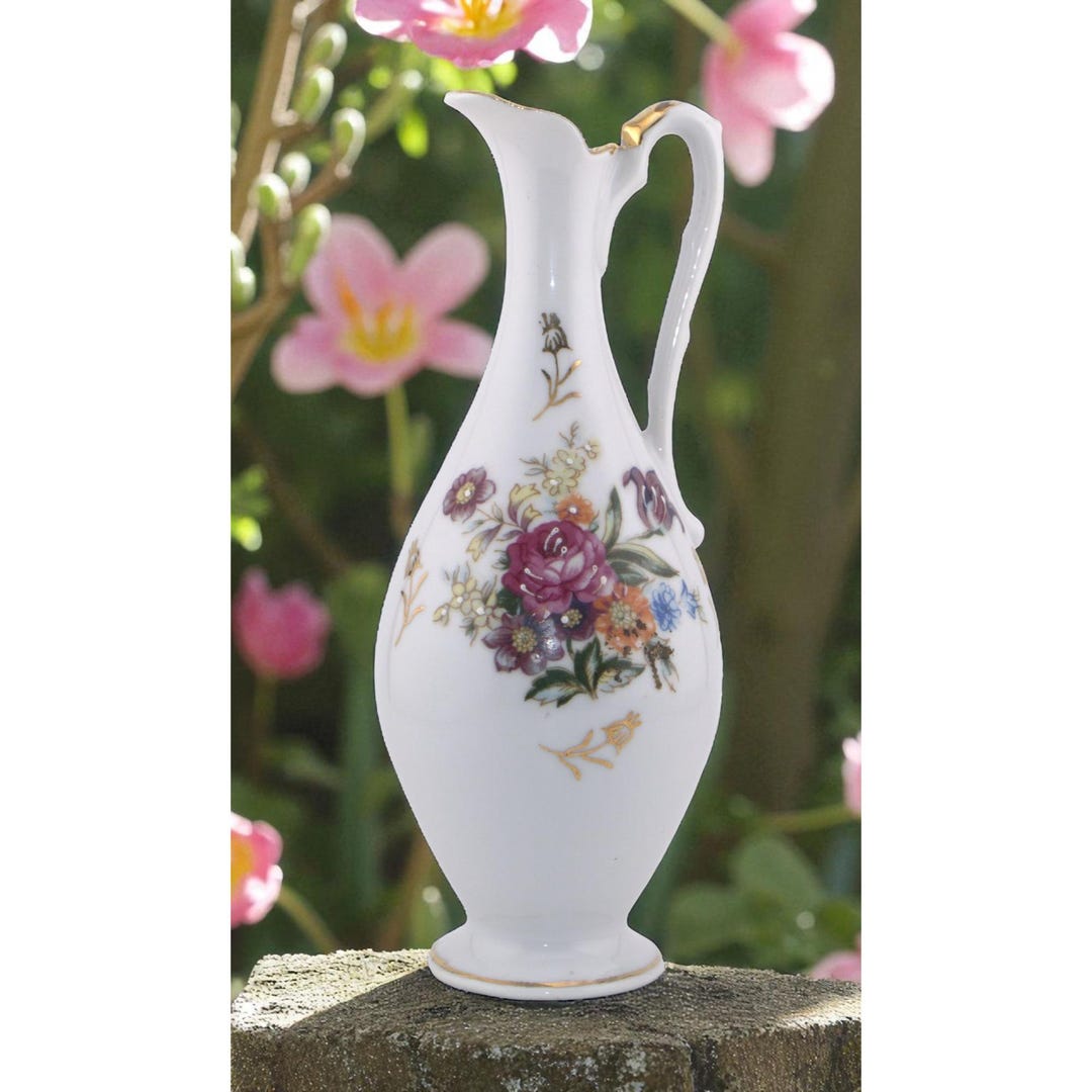 Vintage Porcelain Ewer Floral Gold Trim Crossed Swords Mark Germany - Etsy