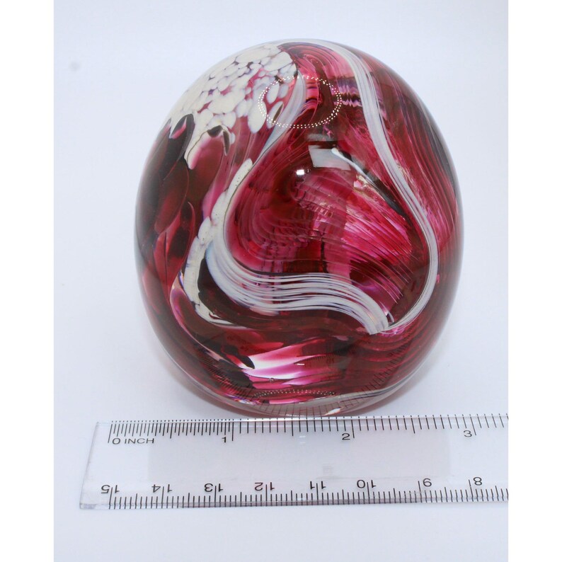 Jim Dunlavy Red & White Swirl Art Glass Paperweight Vintage-inspired ...