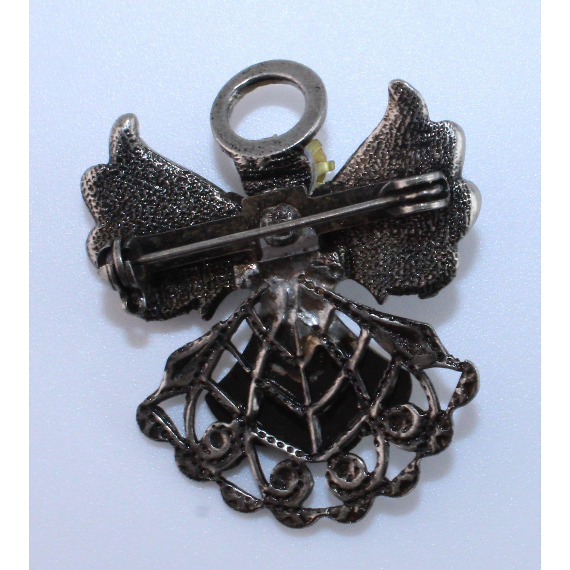 Vintage Angel Brooch With Rhinestone Halo & Two-tone Metal Filigree Pin ...