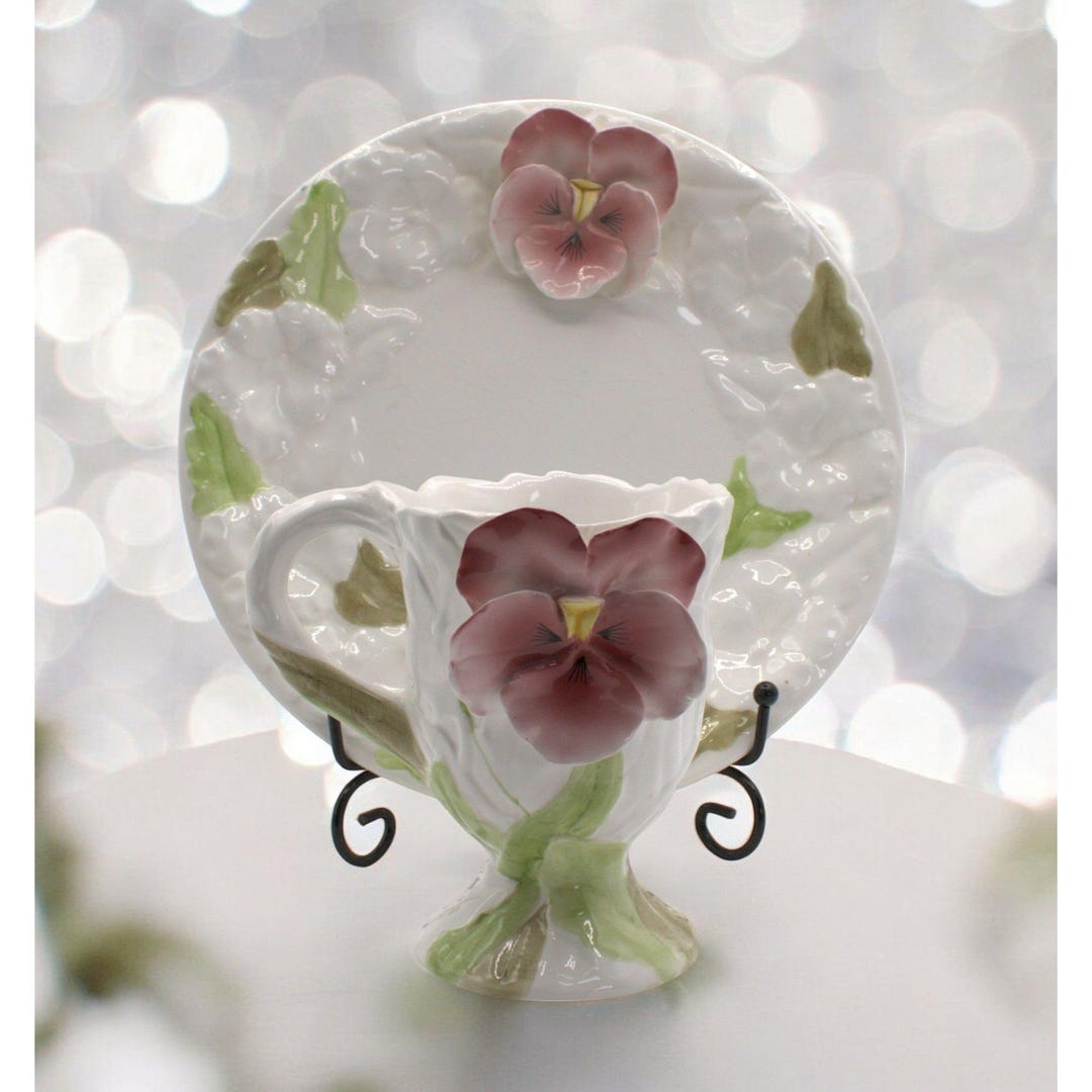 Vintage Ceramic Pansy Tea Cup & Saucer Set From Philippines - Etsy
