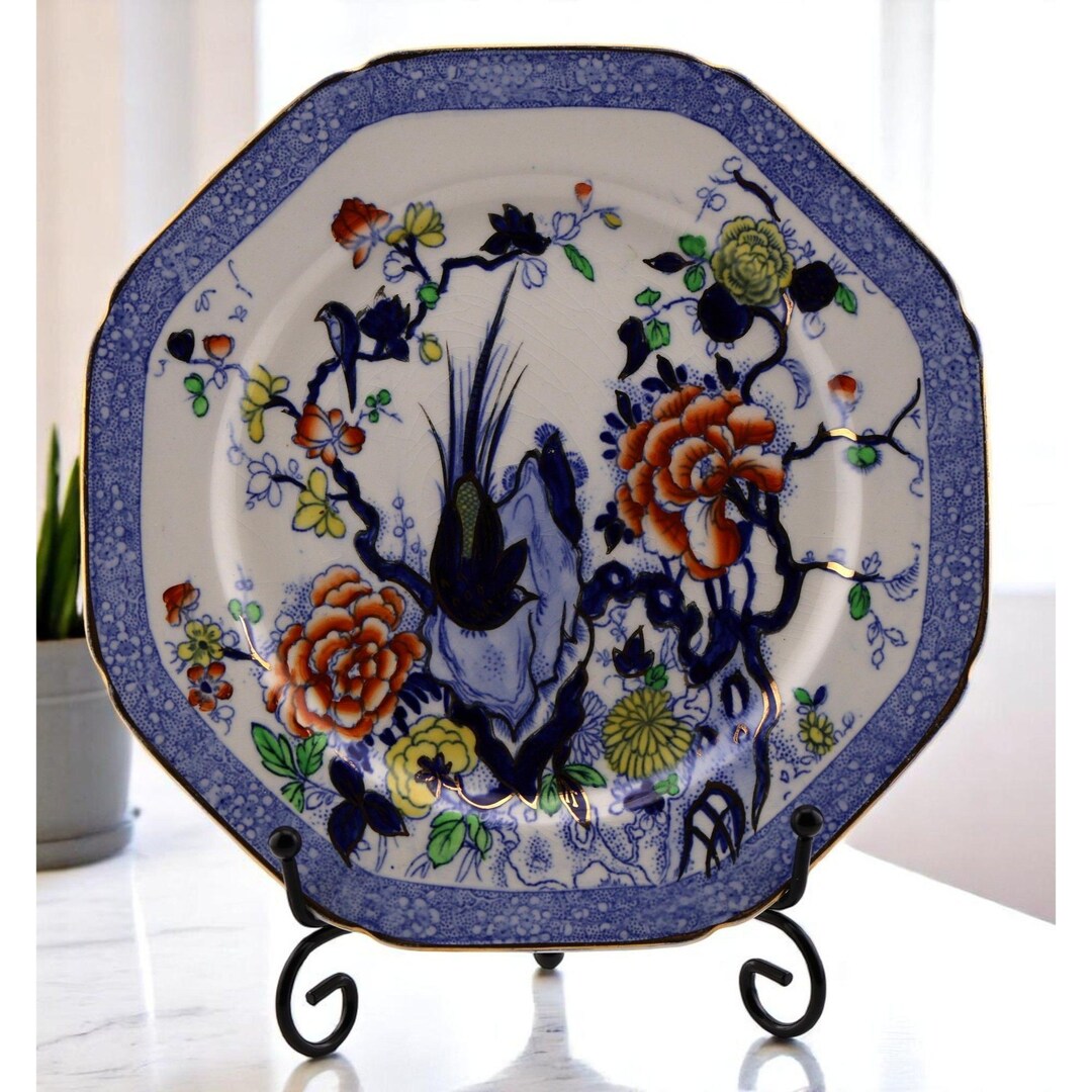 Antique W. Adams & Sons Octagonal Ironstone Plate 7.75" Chinoiserie ...
