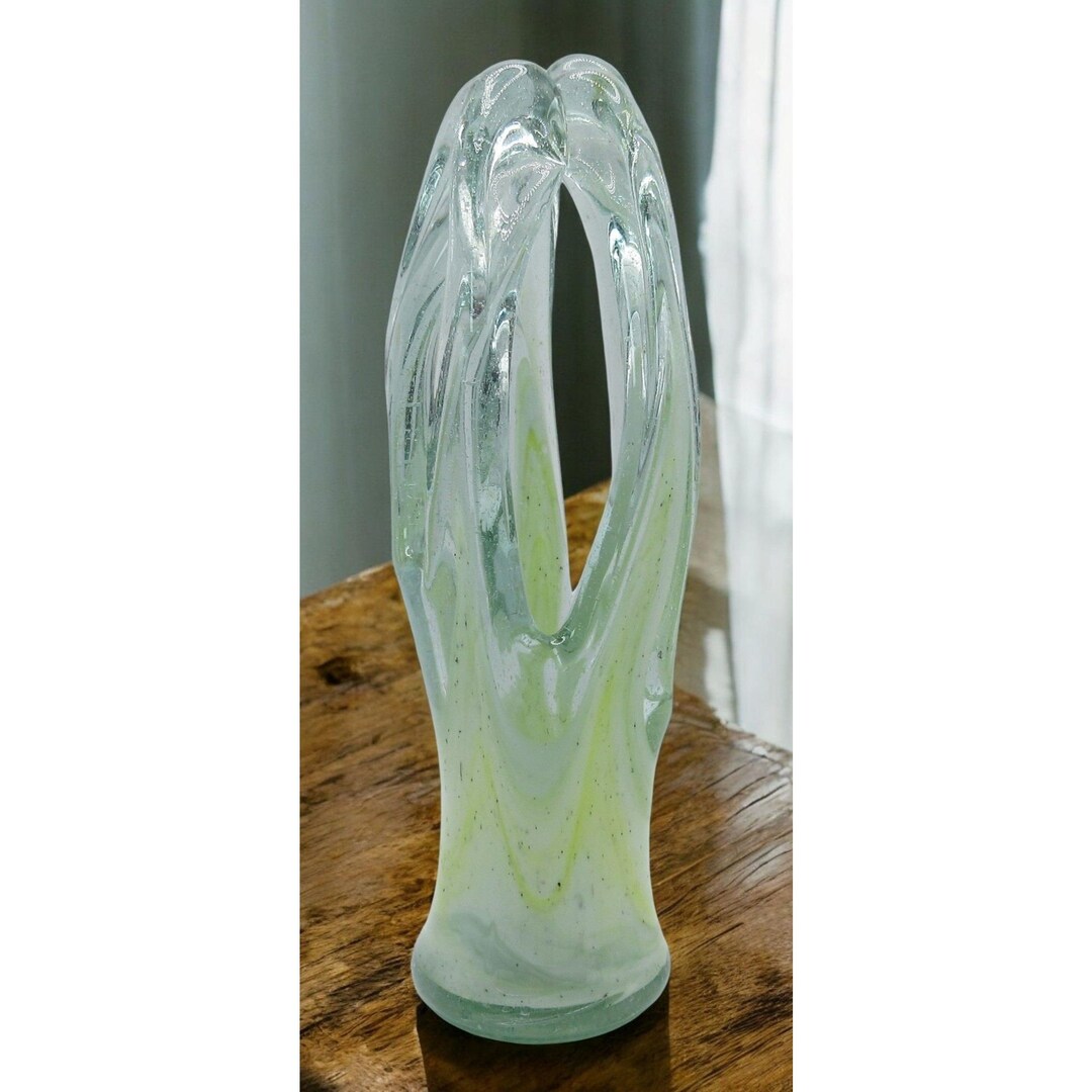 Vintage Blown Art Glass Abstract Vase Sculpture, Blue Clear Glass With ...