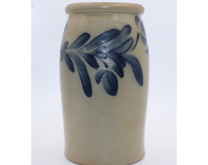 Vintage 1987 Wisconsin Pottery Crock Handcrafted Stoneware Cobalt Blue ...
