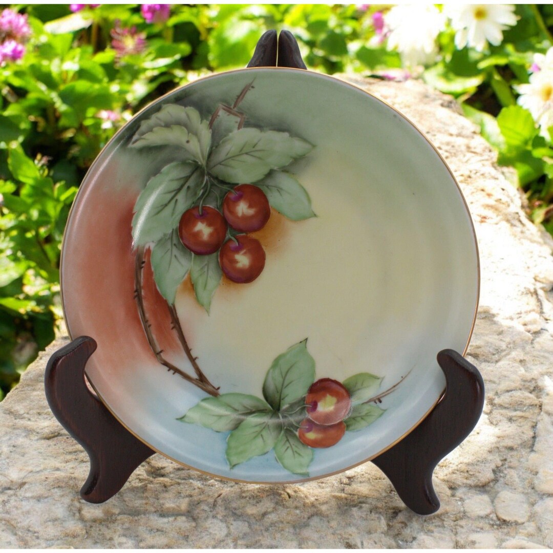 Antique Robert Hanke Porcelain Plate: Hand-painted Cherries, Austrian ...