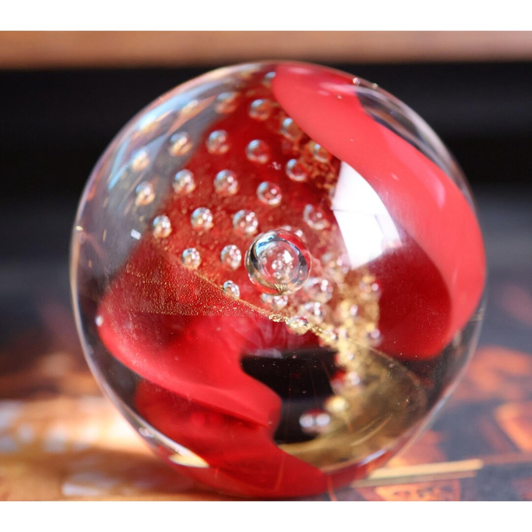 Vintage Glass Eye Studio Paperweight GES 1991 Red & Gold Swirl Bubbles ...