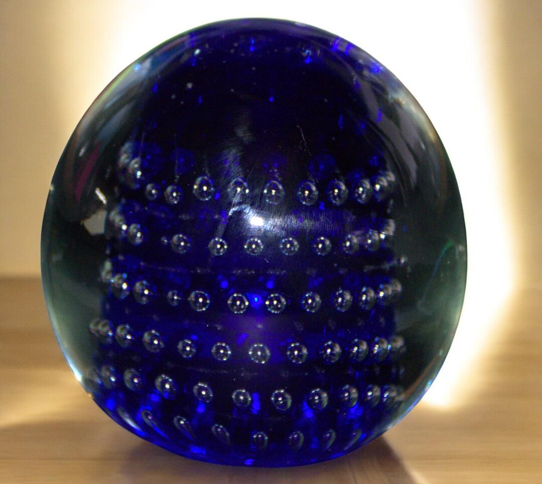 Handmade Titan Art Glass Paperweight in Cobalt Blue With Controlled ...
