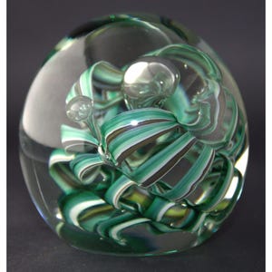 Vintage Karg Art Glass Paperweight With Green & White Ribbon Swirl ...