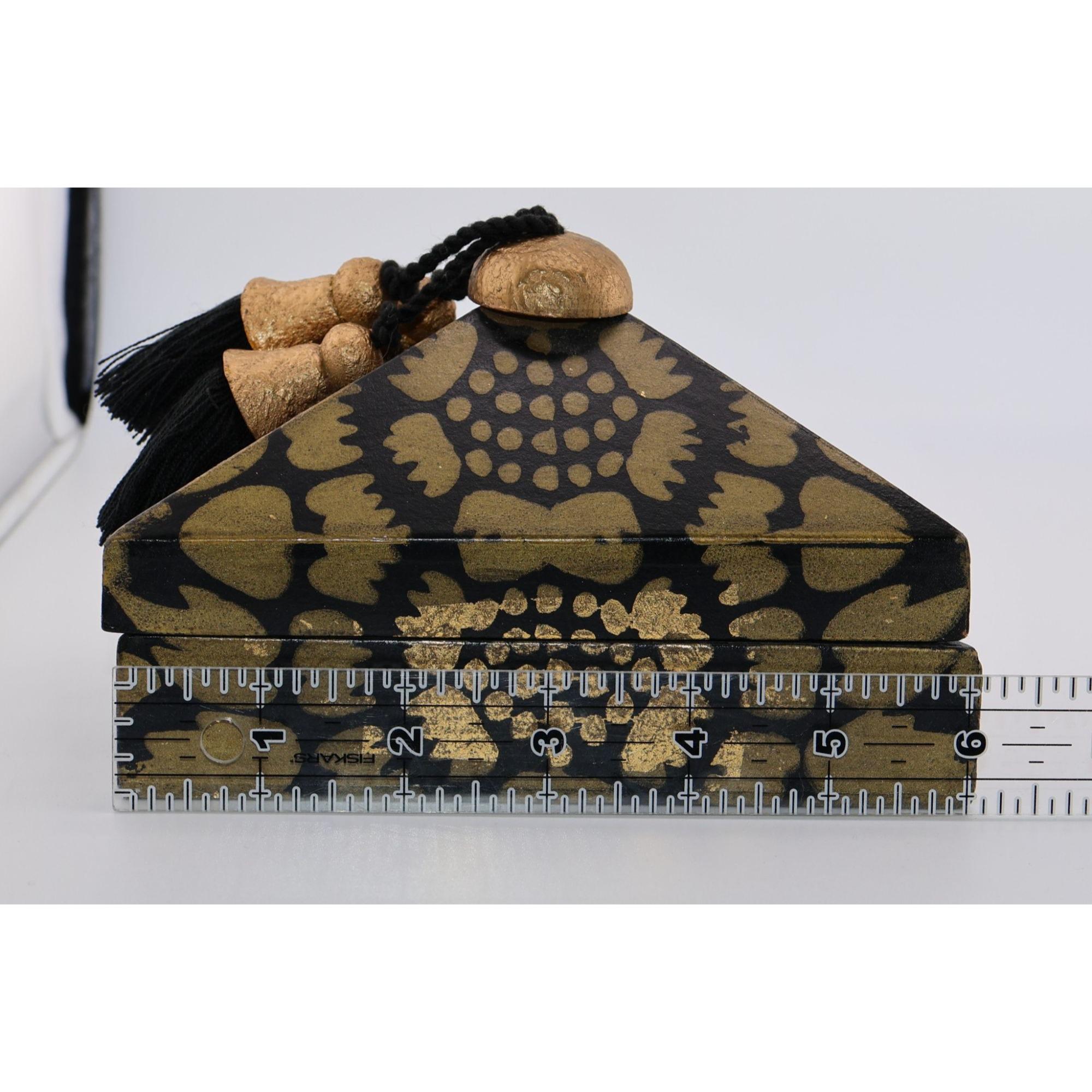 Vintage Black Gold Triangle Tassel Trinket Box – Hand Painted Pyramid ...