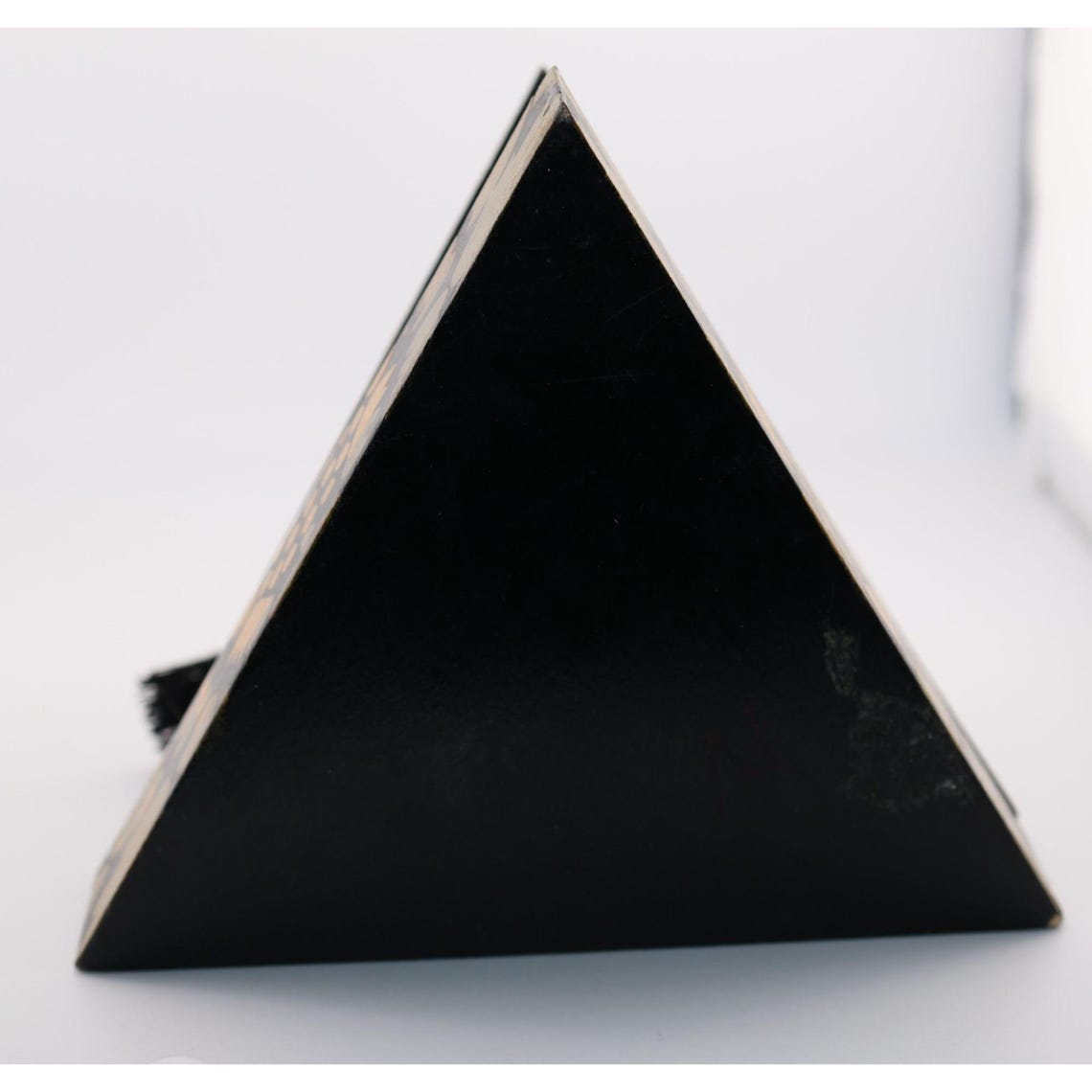 Vintage Black Gold Triangle Tassel Trinket Box – Hand Painted Pyramid ...