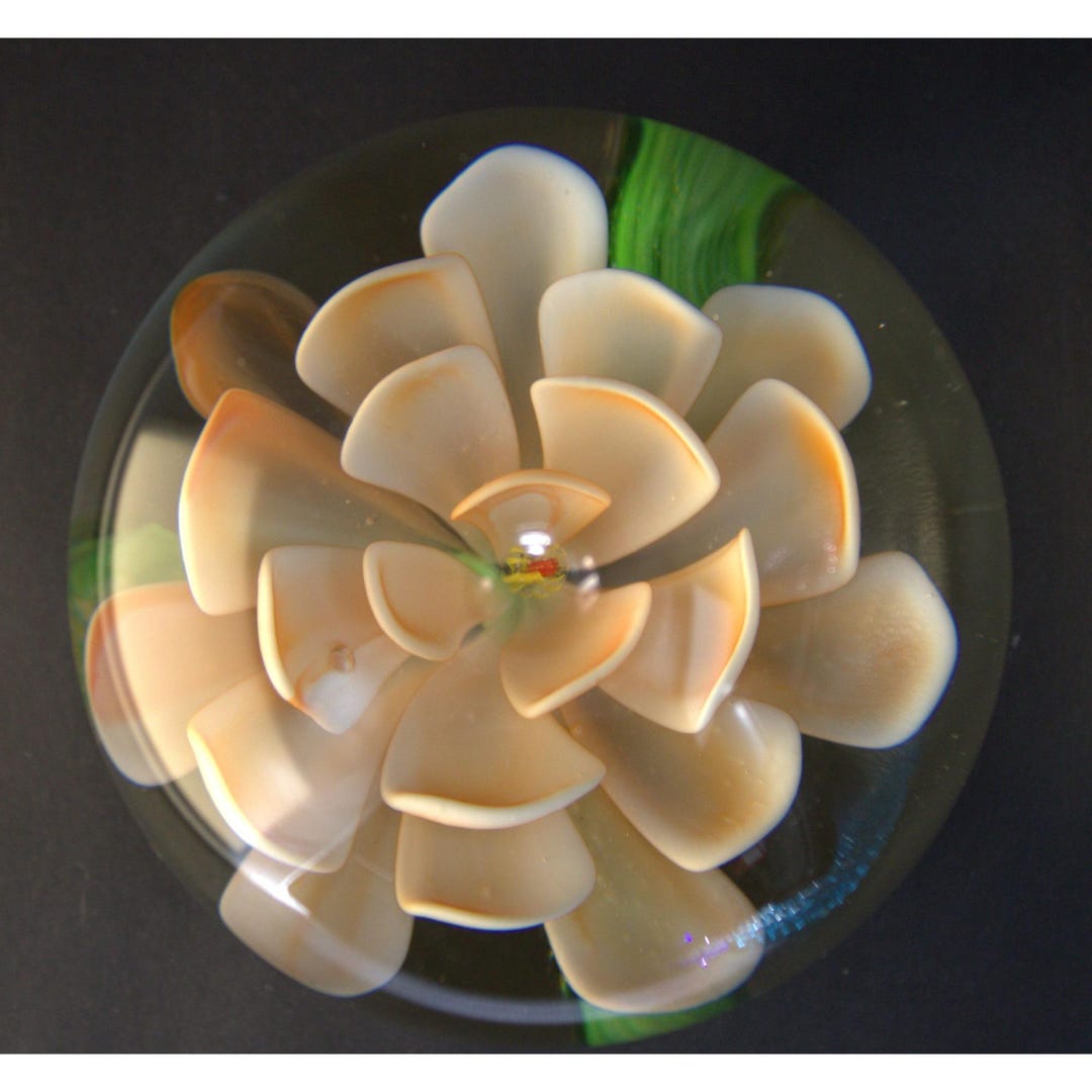 Handcrafted Glass Paperweight With Encased Orange & Cream Flower Design ...