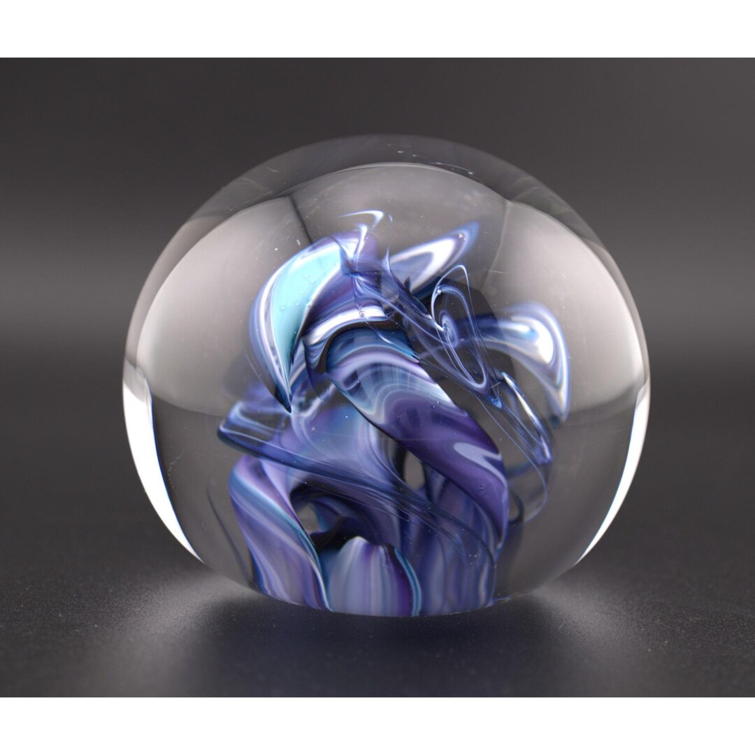 Susan Anton Levay Signed Praxis Art Glass Paperweight 1998 Purple Blue ...