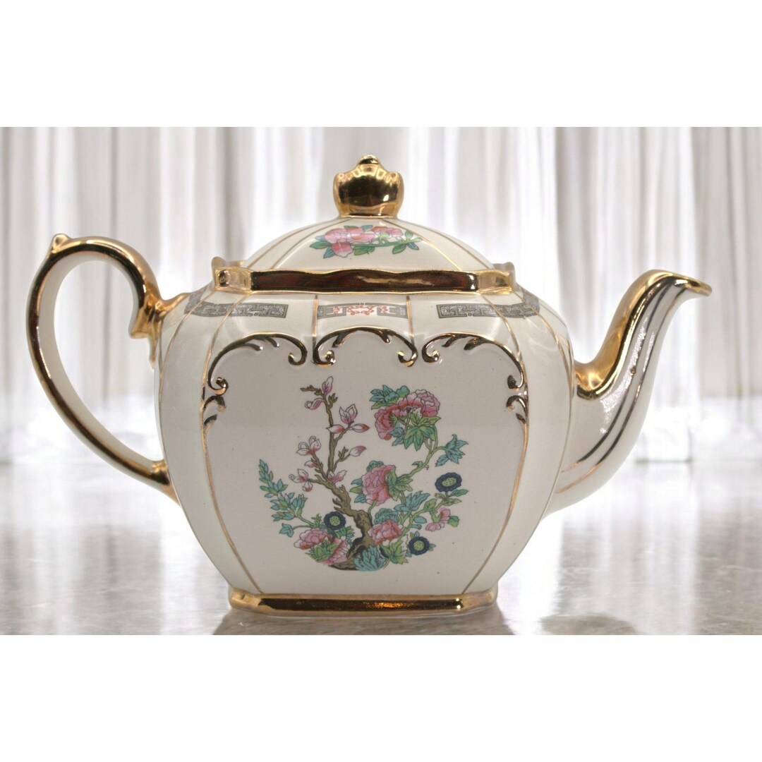 Vintage 1931 Sadler England Teapot Gold Accented Ceramic Floral Design ...