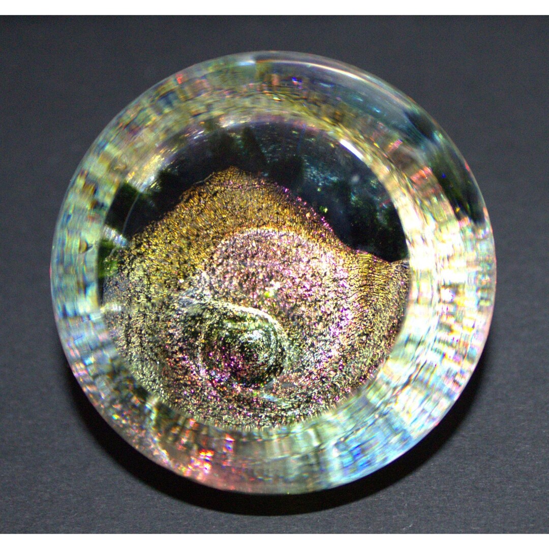Handcrafted Iridescent Glass Paperweight With Glitter Swirl Design ...