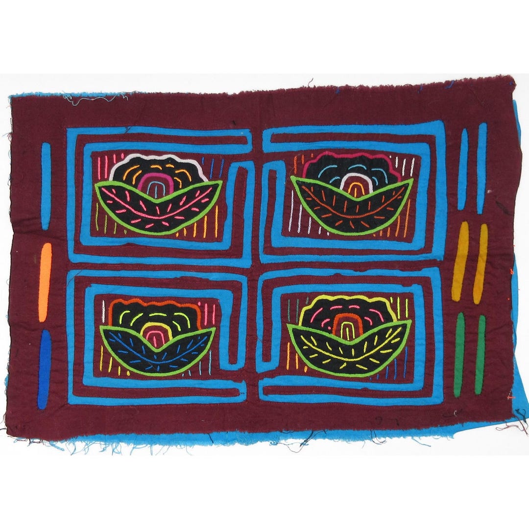Handstitched Kuna Mola Textile Art Burgandy Wall Hanging 13" X 9 ...