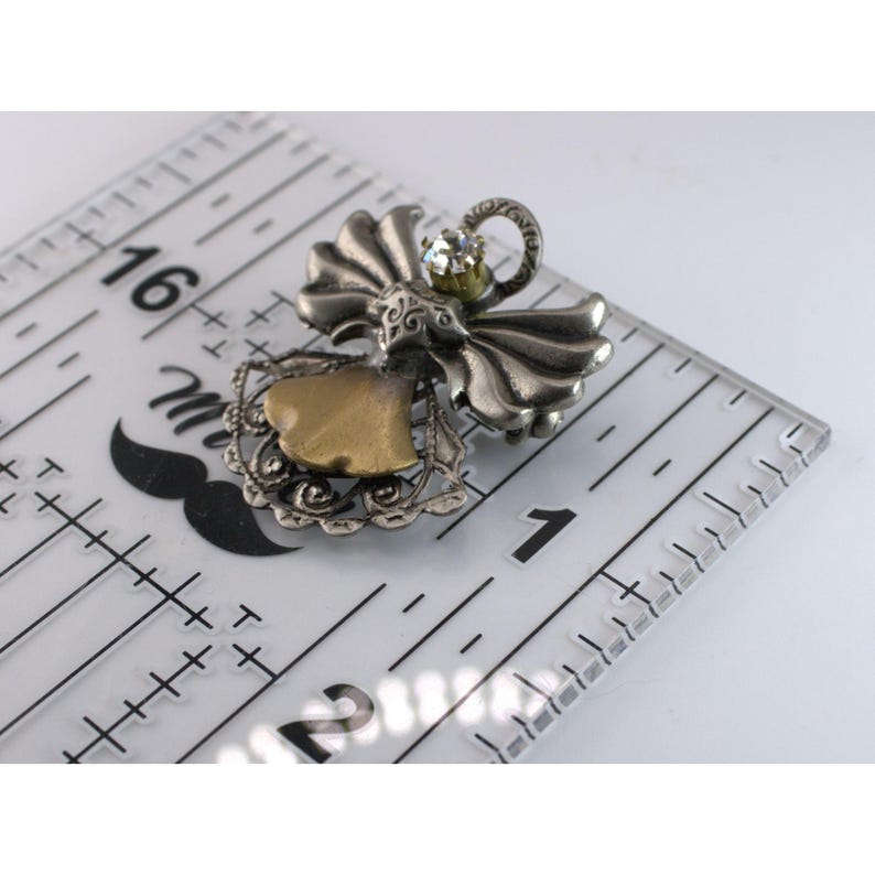 Vintage Angel Brooch With Rhinestone Halo & Two-tone Metal Filigree Pin ...