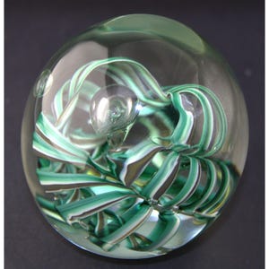 Vintage Karg Art Glass Paperweight With Green & White Ribbon Swirl ...