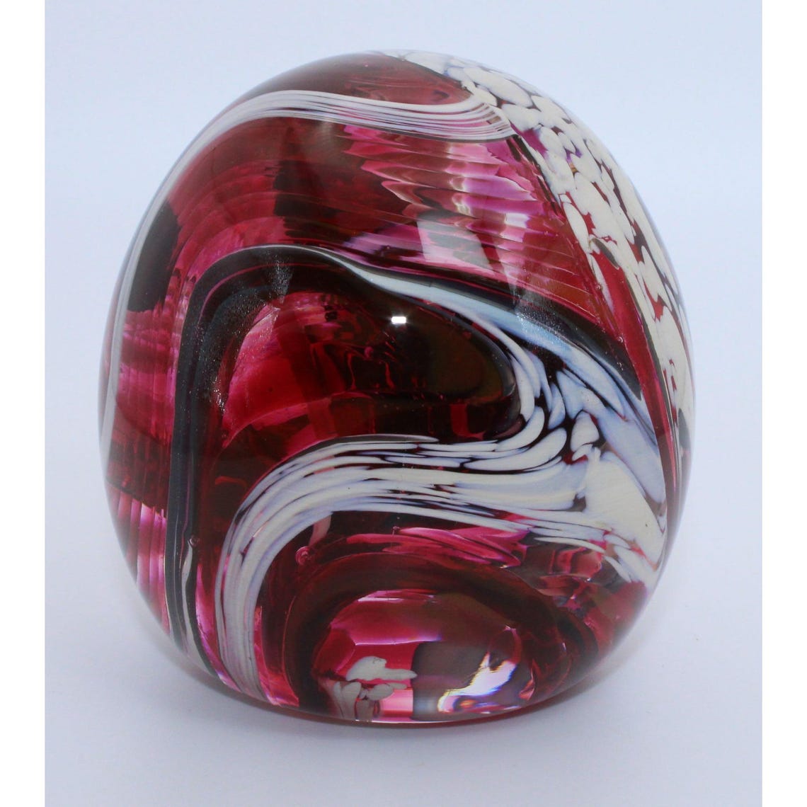 Jim Dunlavy Red & White Swirl Art Glass Paperweight Vintage-inspired ...
