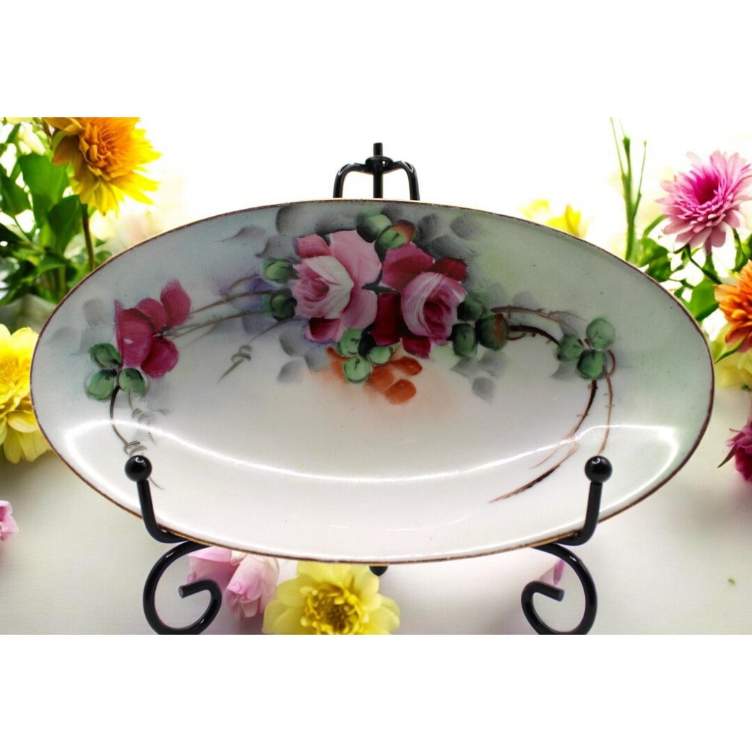 Antique Unity Germany Hand-painted Rose Floral Porcelain Dish | Vintage ...