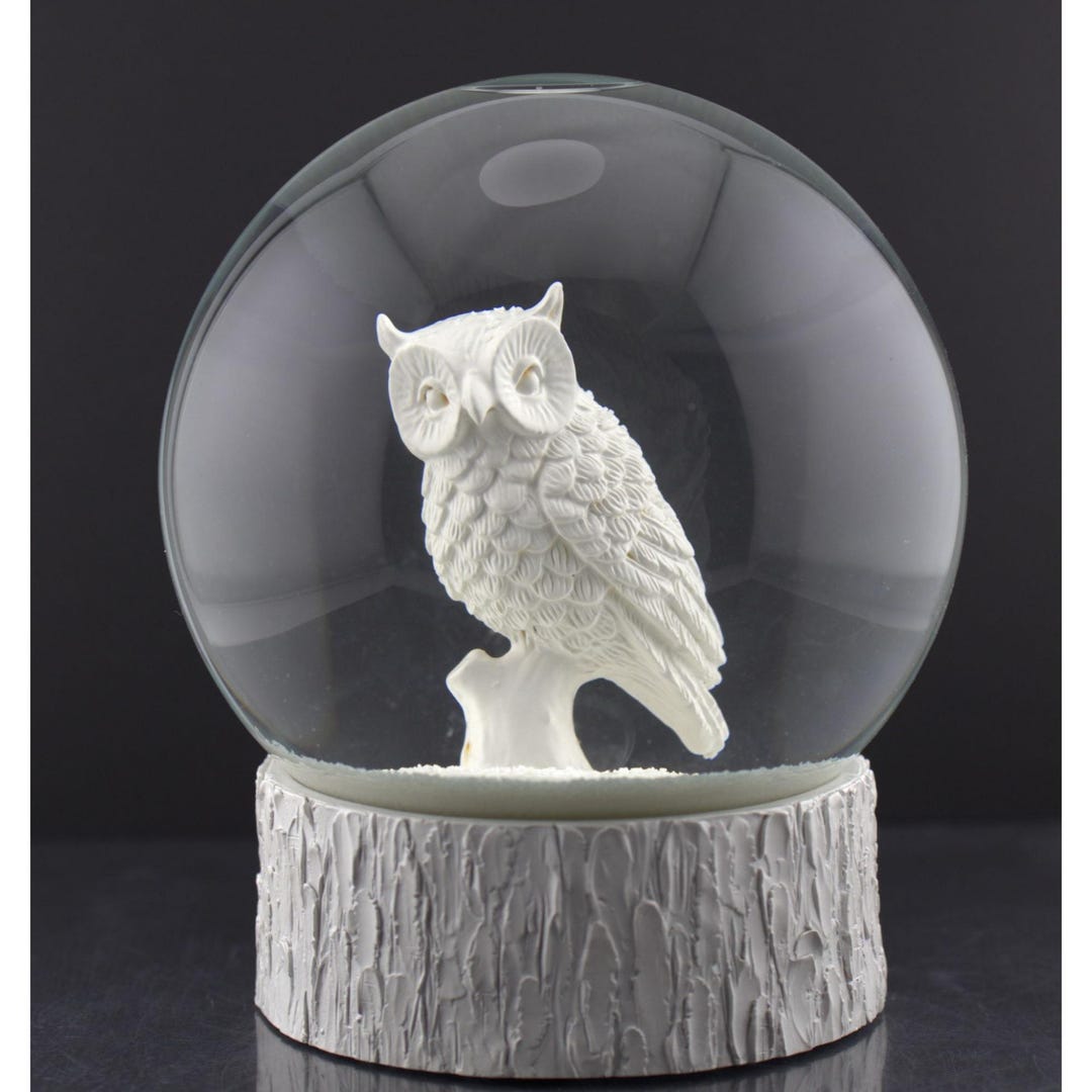 Elegant White Owl Snow Globe With Bark Texture Base Woodland Forest ...