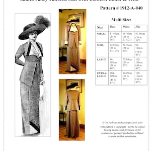 Antique Pattern(paper)~ladies' 1912 Edwardian Walking Suit~multi-sz ...