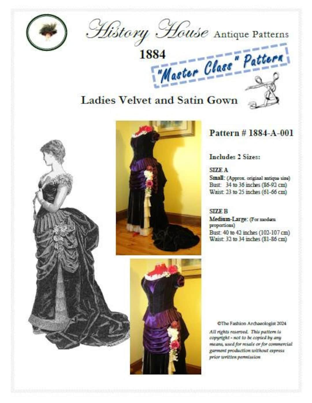 1884 Bustle Ball Gown PDF Sewing Pattern: MASTER CLASS Pattern #1884-A ...