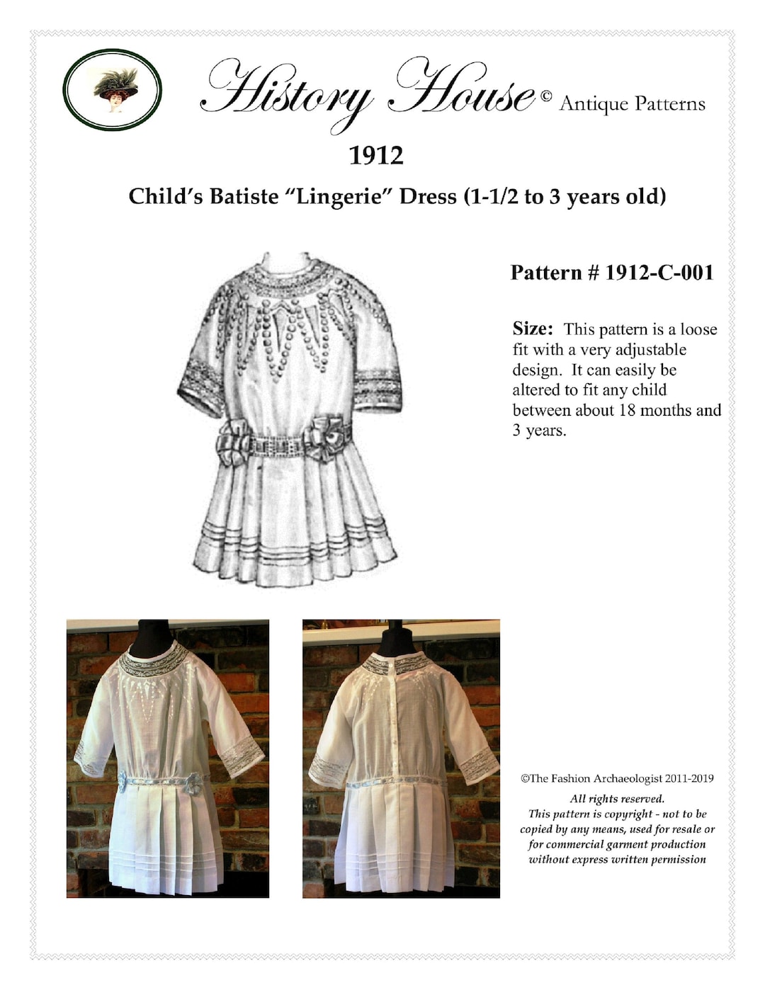 Digital Sewing Pattern - Edwardian Little Girl's Dress Aged 1-1/2 to 3 ...