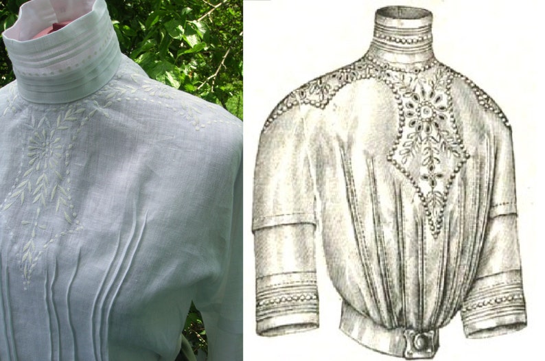 1912 Blouse PDF Sewing Pattern: Size Large & XL With Embroidery Incl'd ...