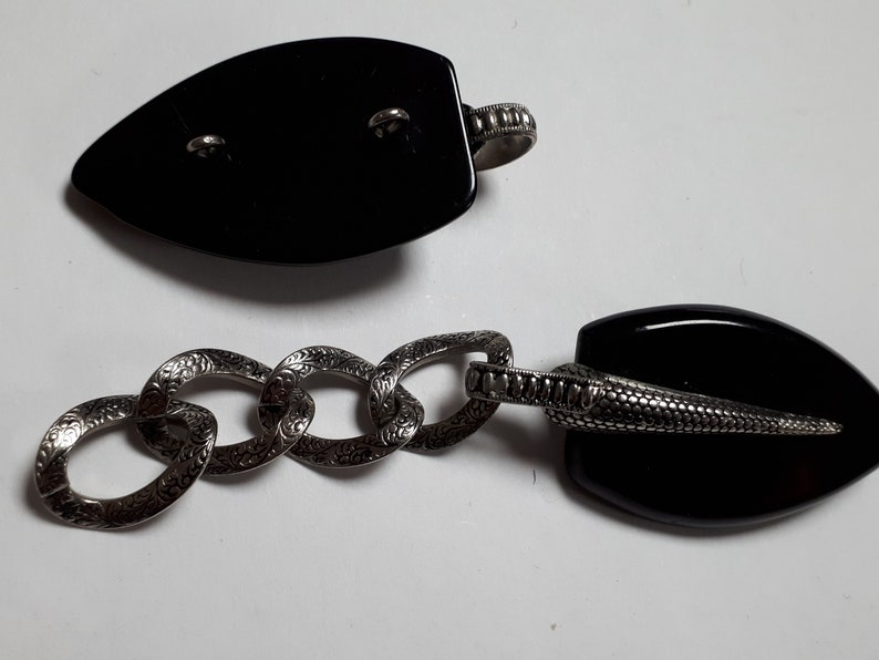 Vintage BAKELITE Shawl Clasp Black Beautiful Silvertone - Etsy