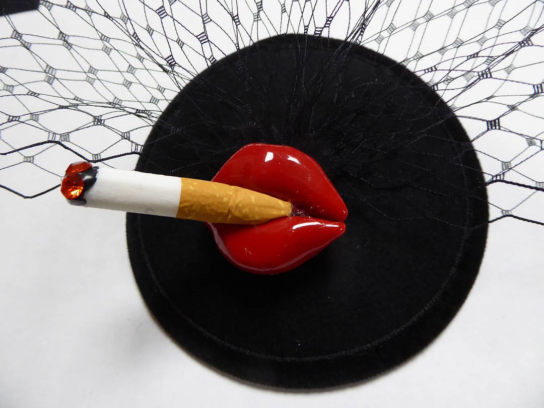 Fascinator * Lips and Cigarette * Tulle * Black * Retro, Rockabilly ...