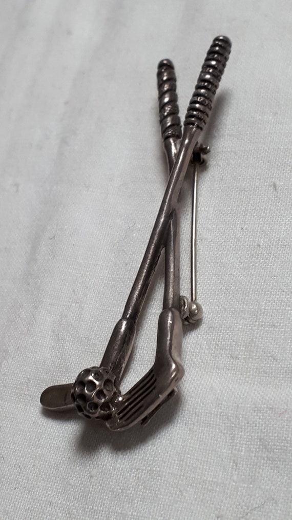GOLF sticks, SILVER brooch, Mexican silver, vintage - Gem