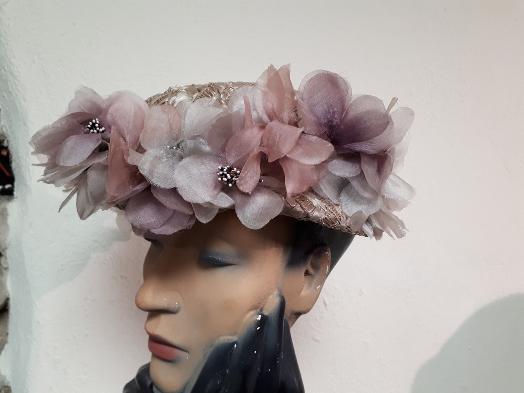 ELSA SCHIAPARELLI Hat Straw and Mauve Silk Flowers Size 22 - Etsy