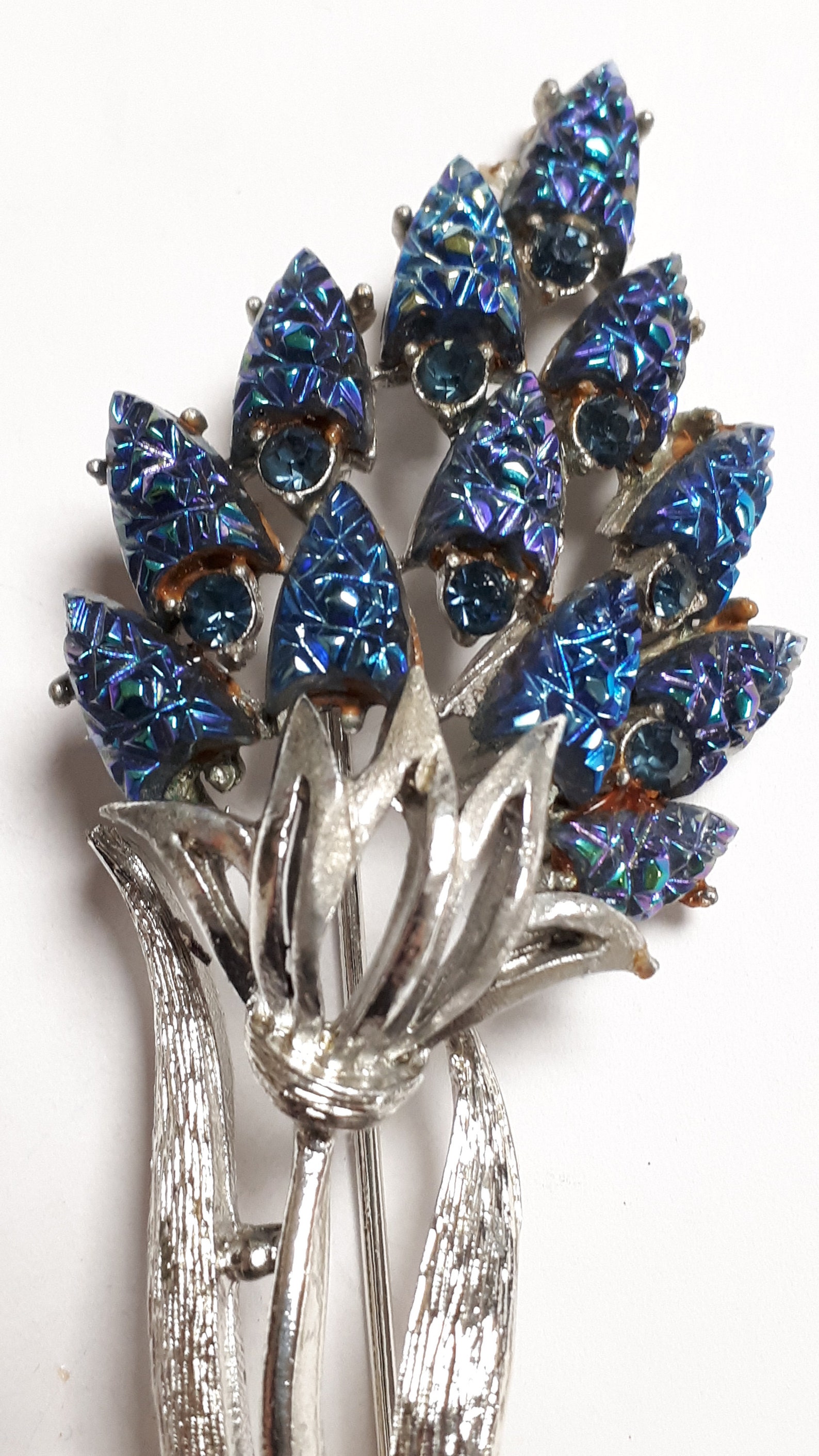 CORO Vintage Brooch Art Glass Blue Shimmering Stones | Etsy