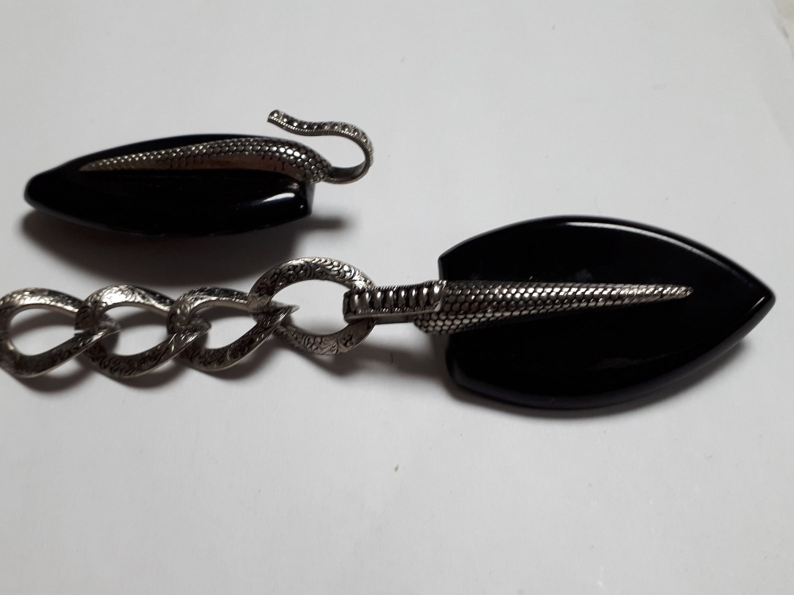 Vintage BAKELITE Shawl Clasp Black Beautiful Silvertone | Etsy