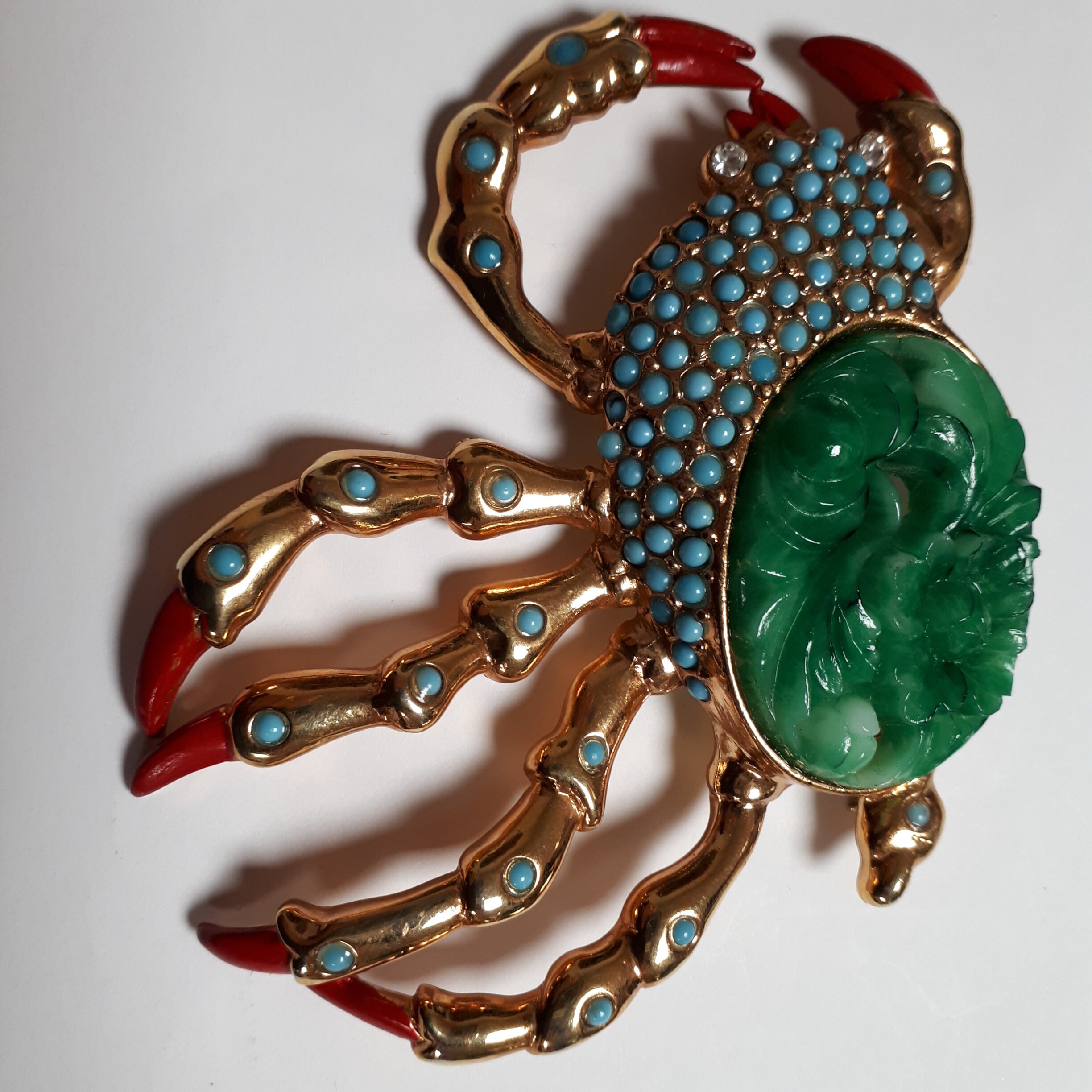 CRAB Brooch, Unsigned Hattie Carnegie PERHAPS Huge Size, Green Art ...