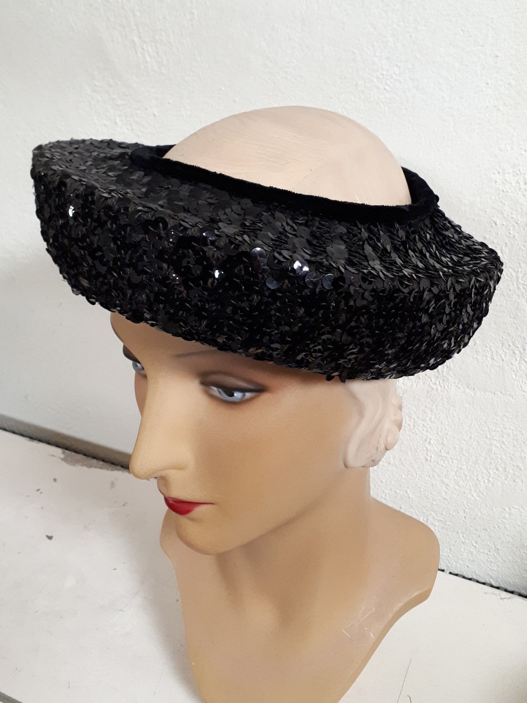 Black Sequinned Hat, Hand Made, Rare Item, Couture - Etsy