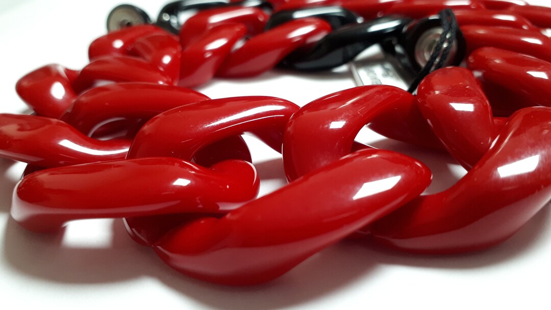 RED Link Chain Necklace in Red and Black, Orig Tags ANGELA CAPUTI Italy ...