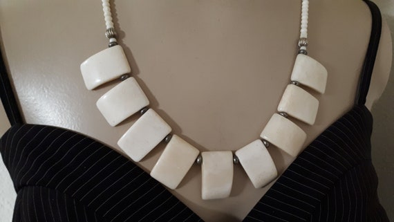 Vintage bovine bone necklace, art deco, curved wedges… - Gem