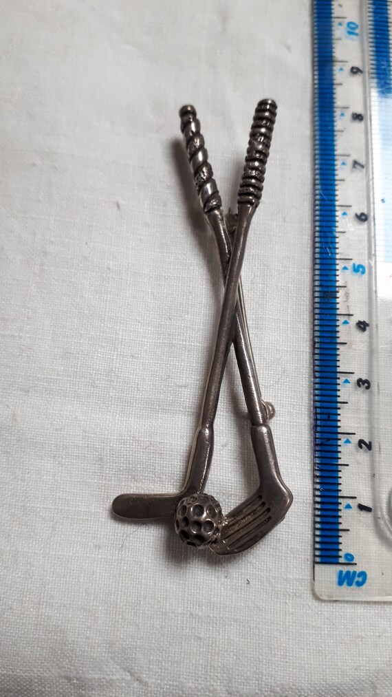 GOLF sticks, SILVER brooch, Mexican silver, vintage - Gem