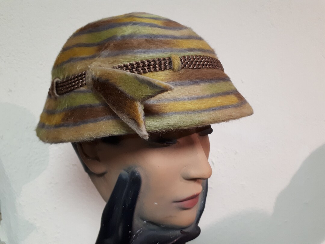 Vintage ELSA SCHIAPARELLI Winter Hat, Silk Velour, Autumn Tones, Greens ...