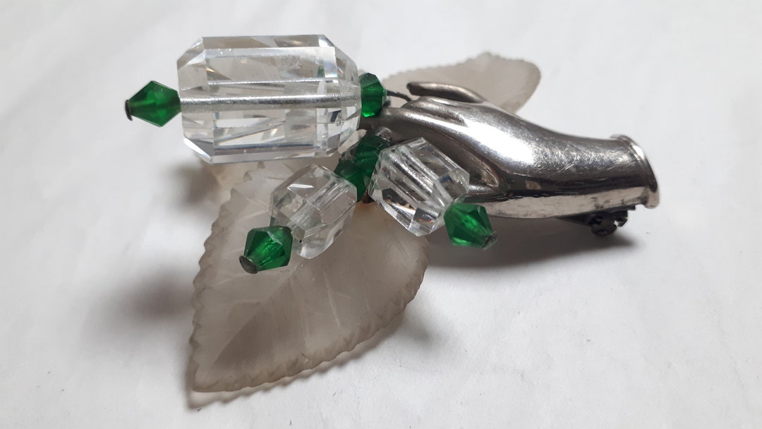ART DECO HAND Dress Clip, Ben Meltzer New York, With Glass Leaves - Etsy