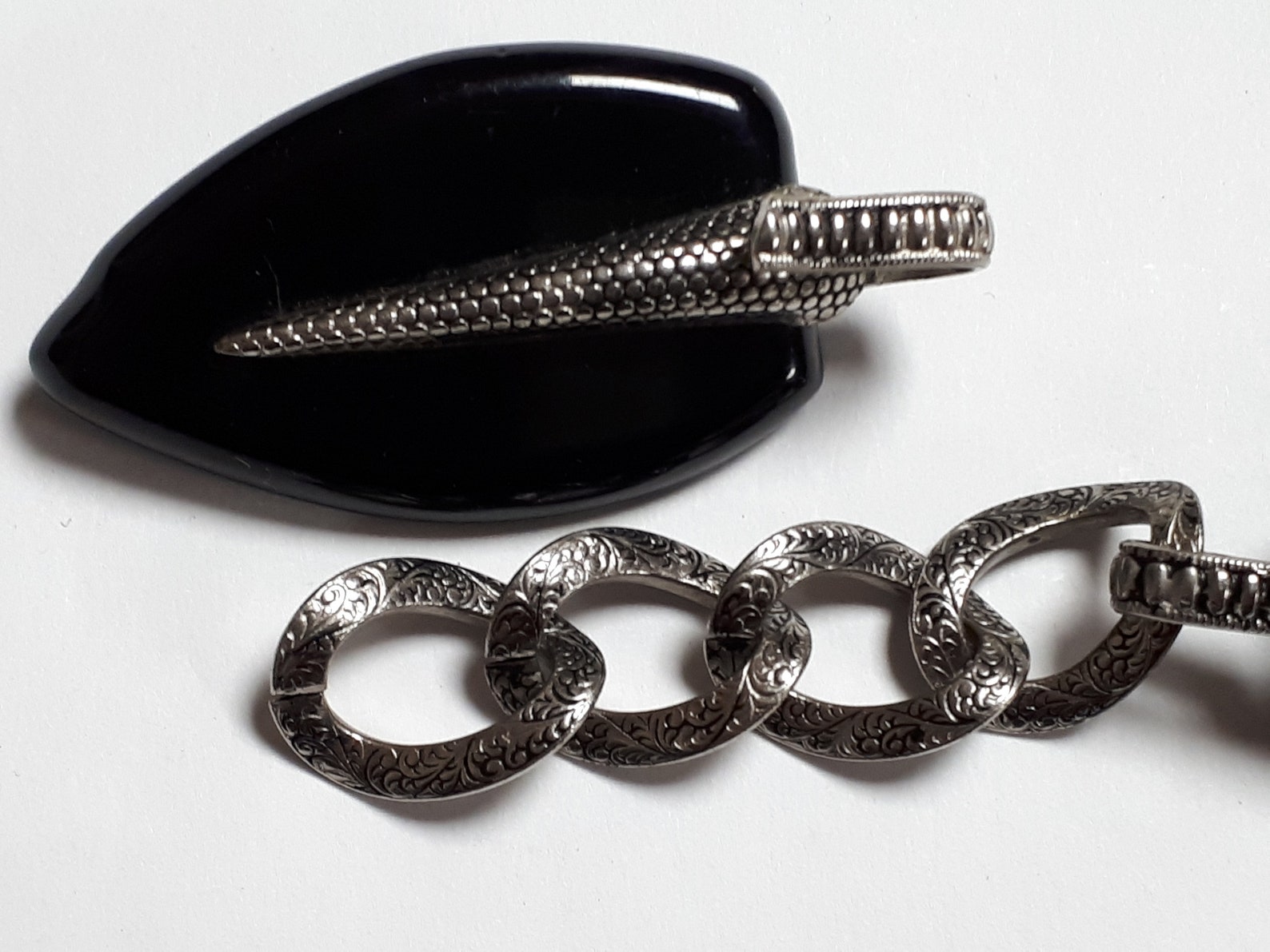 Vintage BAKELITE Shawl Clasp Black Beautiful Silvertone | Etsy