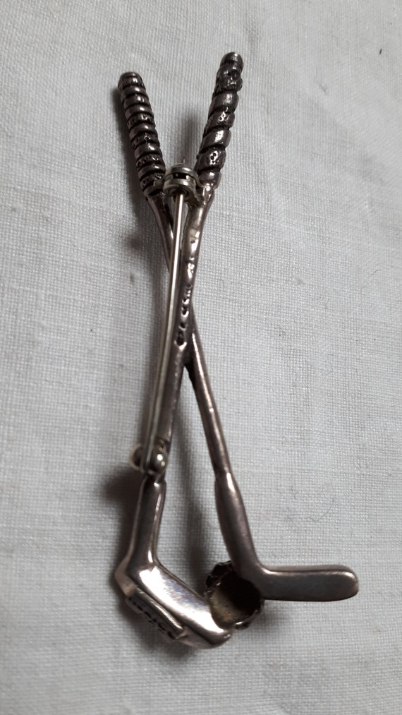 GOLF sticks, SILVER brooch, Mexican silver, vintage - Gem