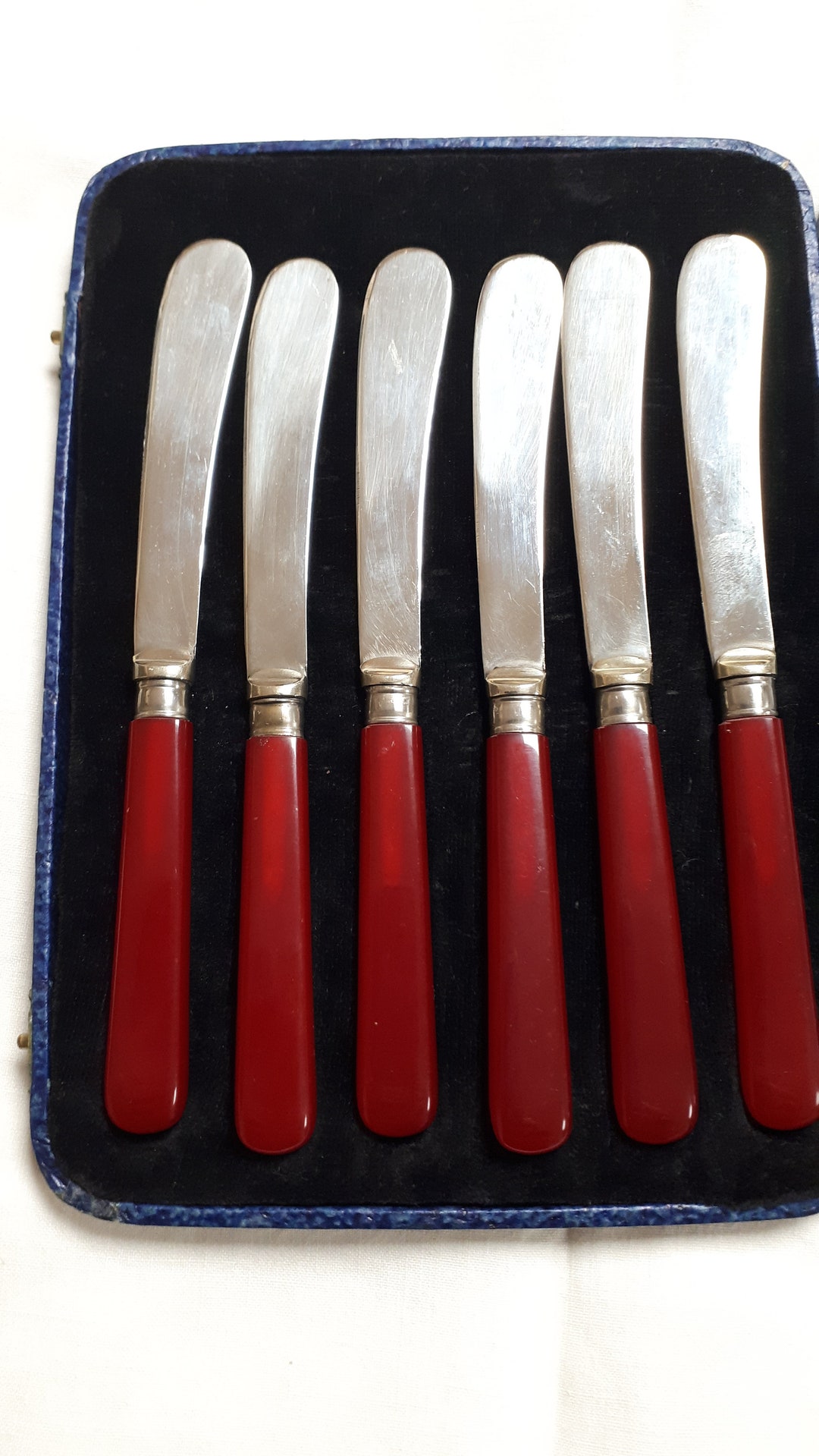 ART DECO Paté Knives, Red BAKELITE Handles, Stainless Blades, Boxed - Etsy